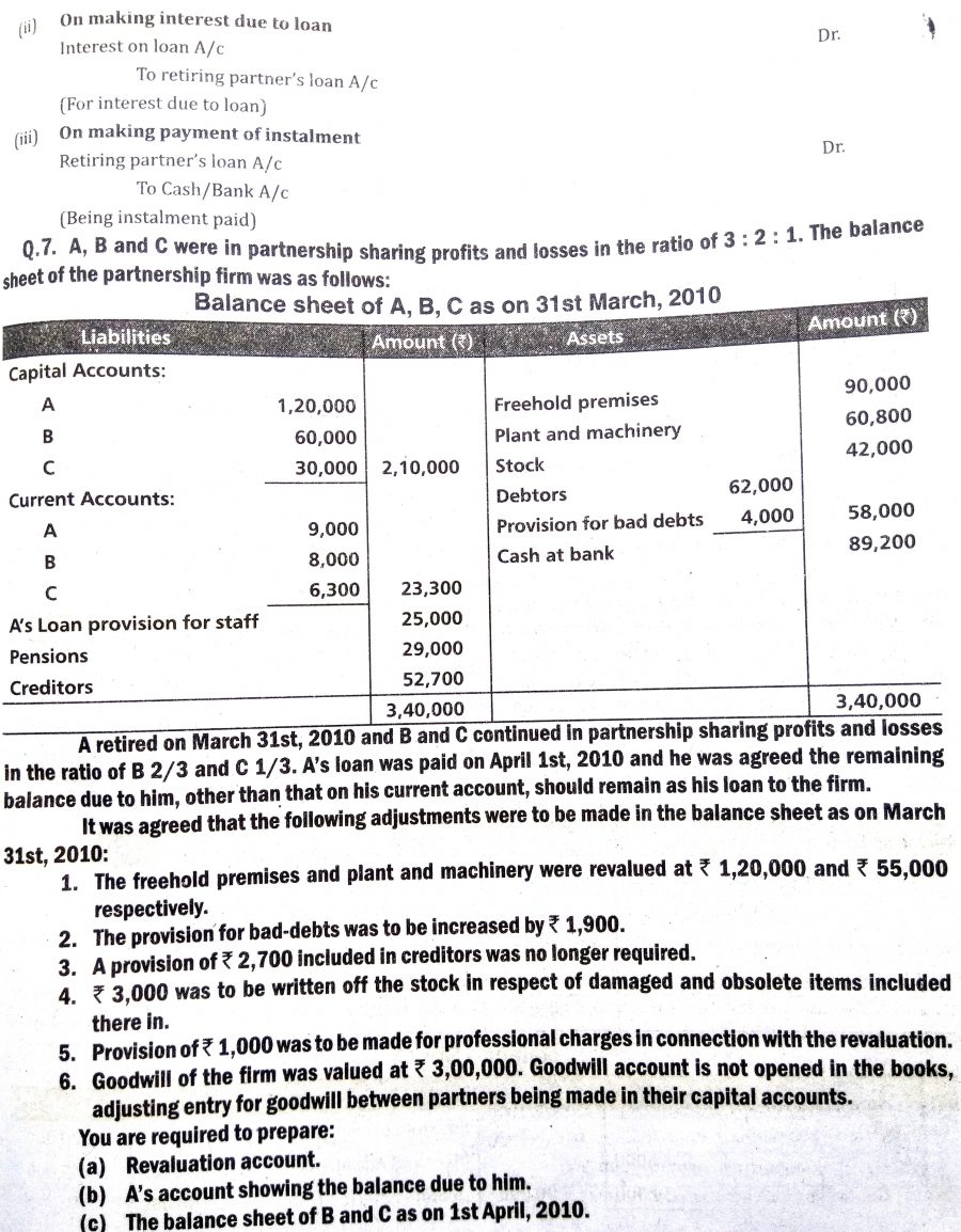BCOM 1st Year Partnership Account Long Question Answer Notes