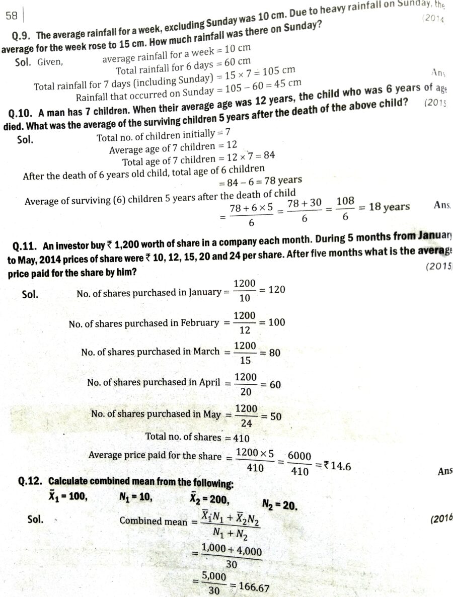 B.Com 1st Year Statistical Average Short Notes
